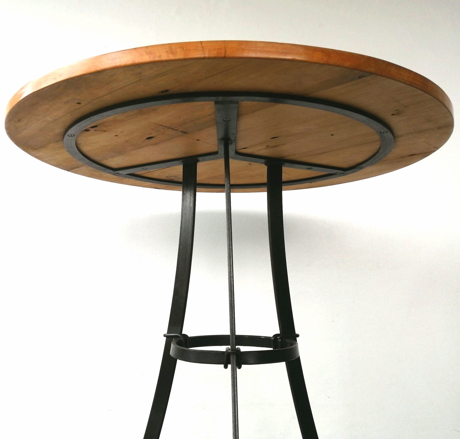 Terrace table made from reclaimed 19th C yellowwood on steel base ...