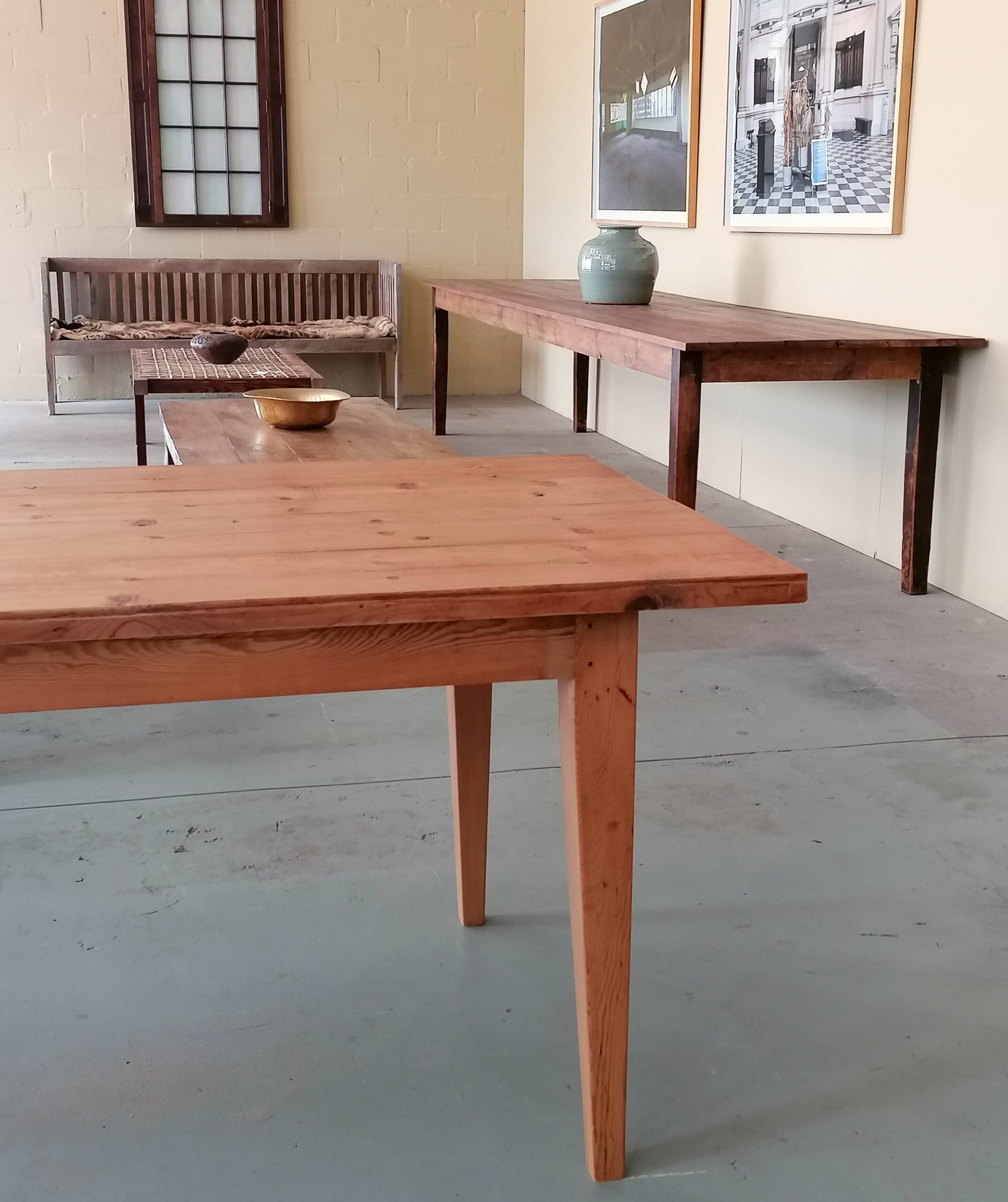 Table made from reclaimed 19thC oregon pine with thick top - Lutge Gallery